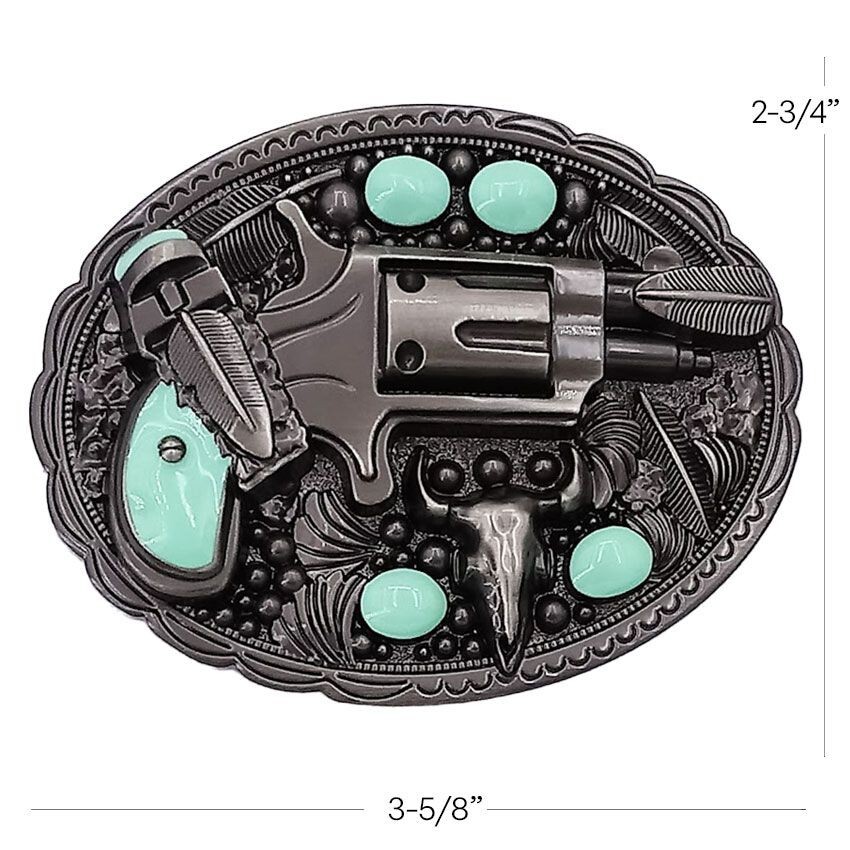 Silver Metal Men Western Belt Buckle Revolver Pistol Gun Feather Bull ...
