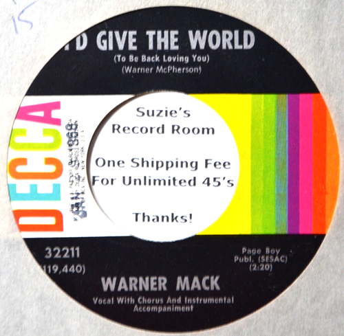 Warner Mack I'd Give the World / It's Been a Good Life 45 7" Vinyl ...