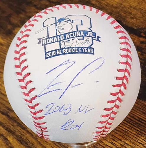RONALD ACUNA JR SIGNED AUTOGRAPHED 2018 ROY LOGO BASEBALL INSCRIBED JSA ...