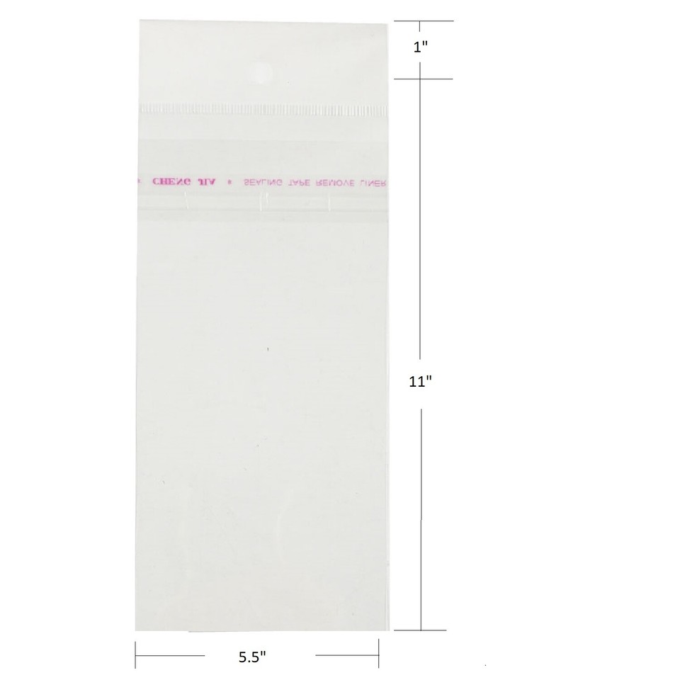 100 pcs Transparent OPP Bag w/Hang Hole Self Adhesive Seal upper side ...