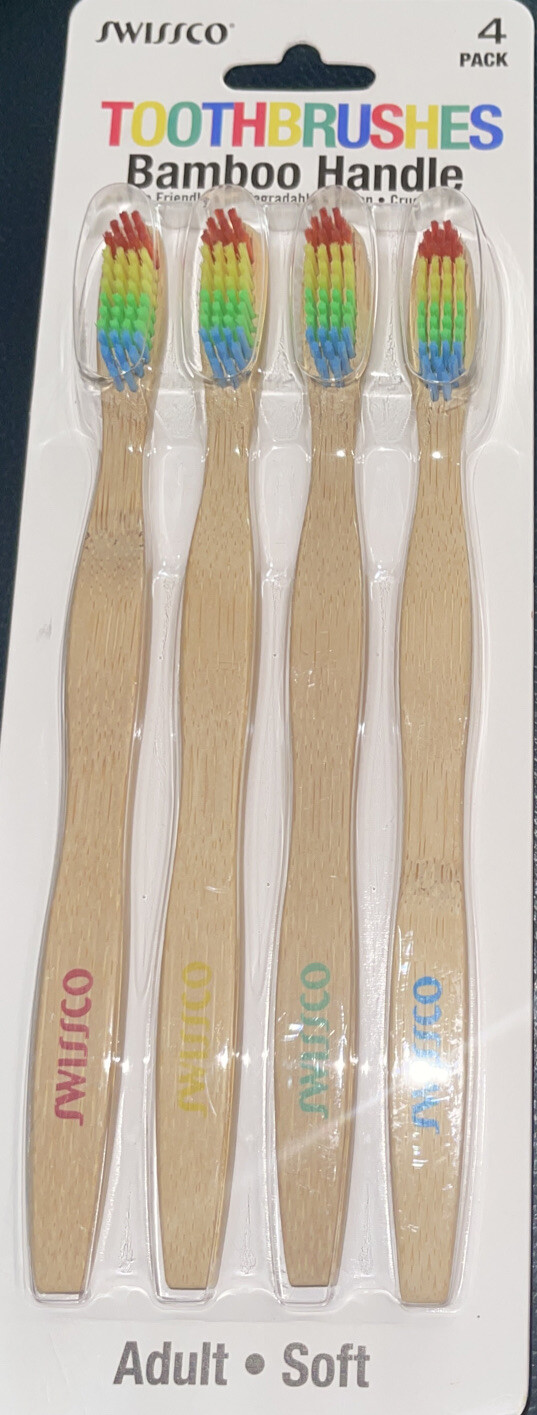 Swissco Rainbow Toothbrushes Bamboo Handle Adult Soft 2 Pack Eco ...