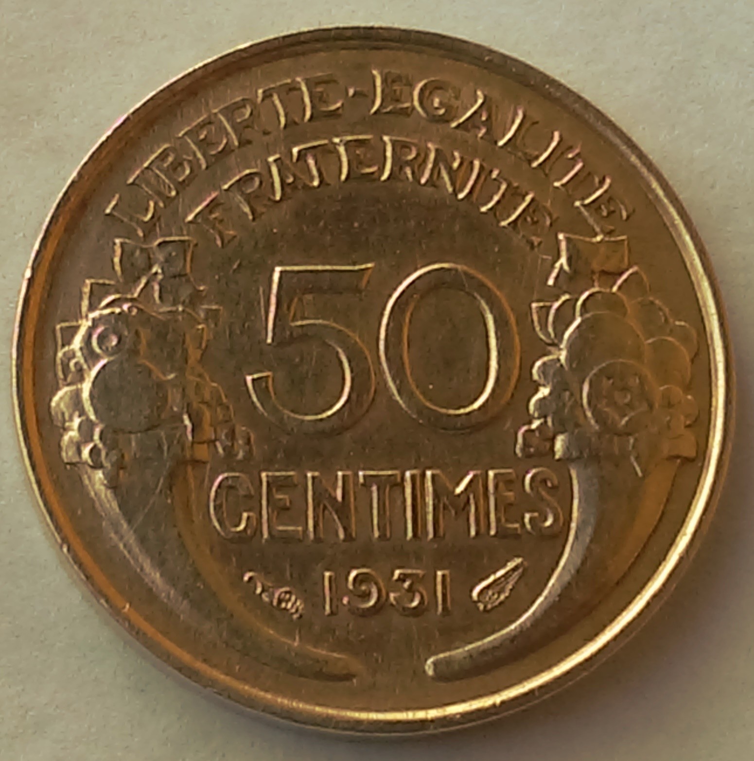 50 Centimes 1931. REPUBLIQUE FRANÇAISE MORLON, France coin, Aluminium ...