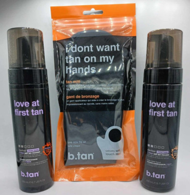 3 PC B.TAN TANNING SET ~ 1 MITT & 2 SELF TAN MOUSSE ~ FAST SHIPPING ...