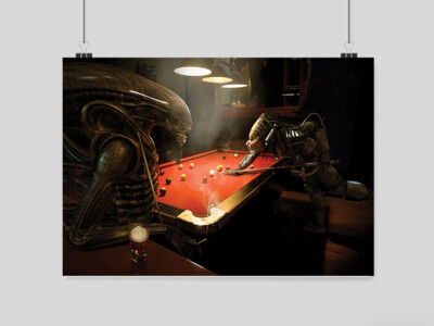 ALIENS VS PREDATOR POSTER POOL TABLE SCENE MOVIE CLASSIC PRINT IMAGE A3 ...