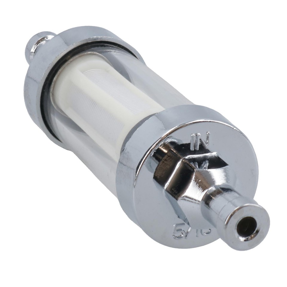 Inline Fuel Petrol Filter Glass + Chrome Universal for 8mm (5/16”) Hose ...