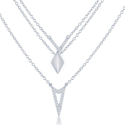 Sterling Silver Graduating Triple Chain with CZ Necklace | eBay