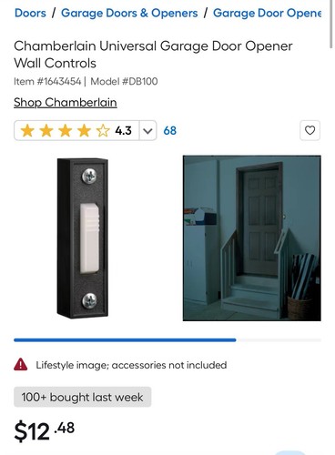 Universal Chamberlain DB100 Garage Door Wired Wall Control Button New ...