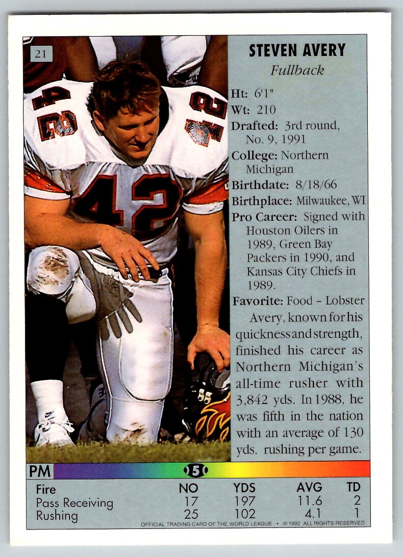1992 ULTIMATE WLAF STEVEN AVERY BIRMINGHAM FIRE #21 | eBay