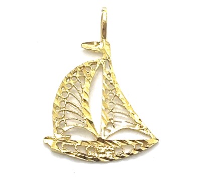 14K YELLOW GOLD SAILBOAT PENDANT charm sailing ocean sail beach sailor ...