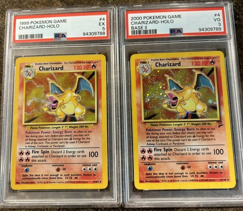 Pokémon TCG Charizard PSA 5 Base Set & PSA 3 Base Set 2 Unlimited Holo ...
