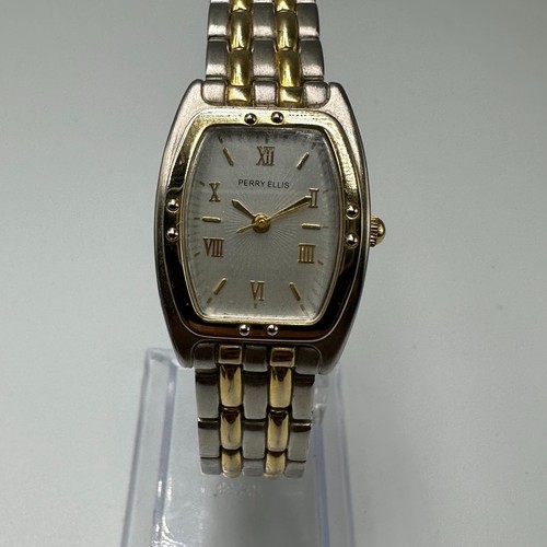 Perry Ellis Watch Women Silver Gold Two Tone 23MM Case New Battery 7.5 ...