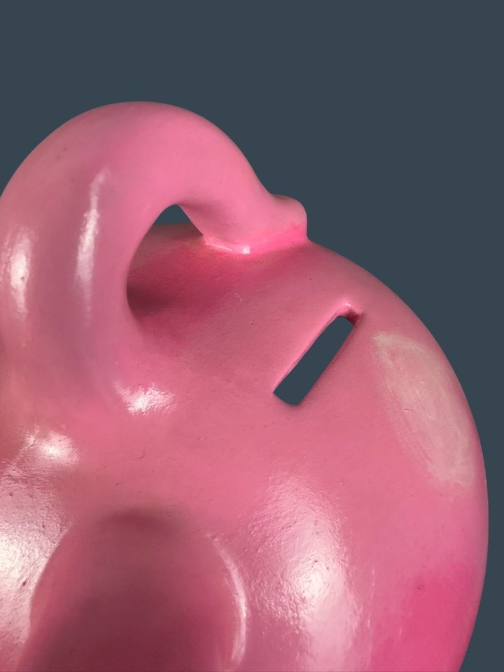 Vintage Hand Painted Pink Piggy Bank Ceramic Smiling Pig Coin Bank Made ...