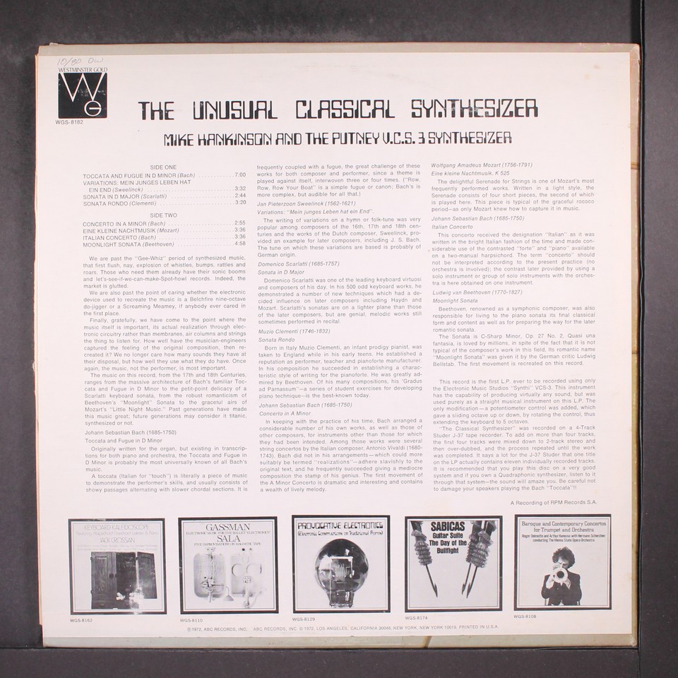 MIKE HANKINSON: the unusual classical synthesizer WESTMINSTER GOLD 12 ...