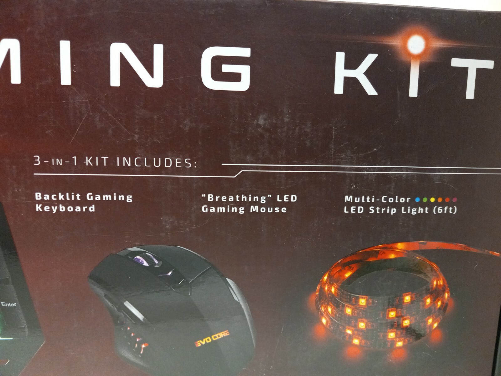 EVO Core Gaming Kit 3 in 1 LED Glow Pack Keyboard Mouse Strip Light for ...