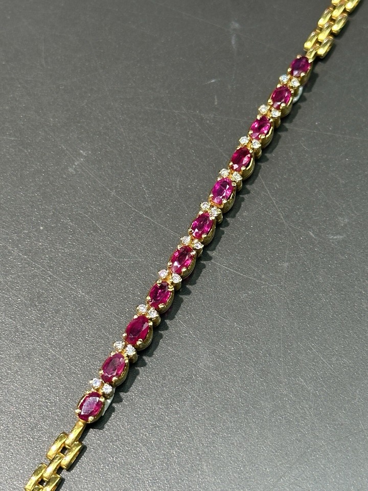 Vintage 18K Gold Natural Ruby Diamond Chain Bracelet | eBay