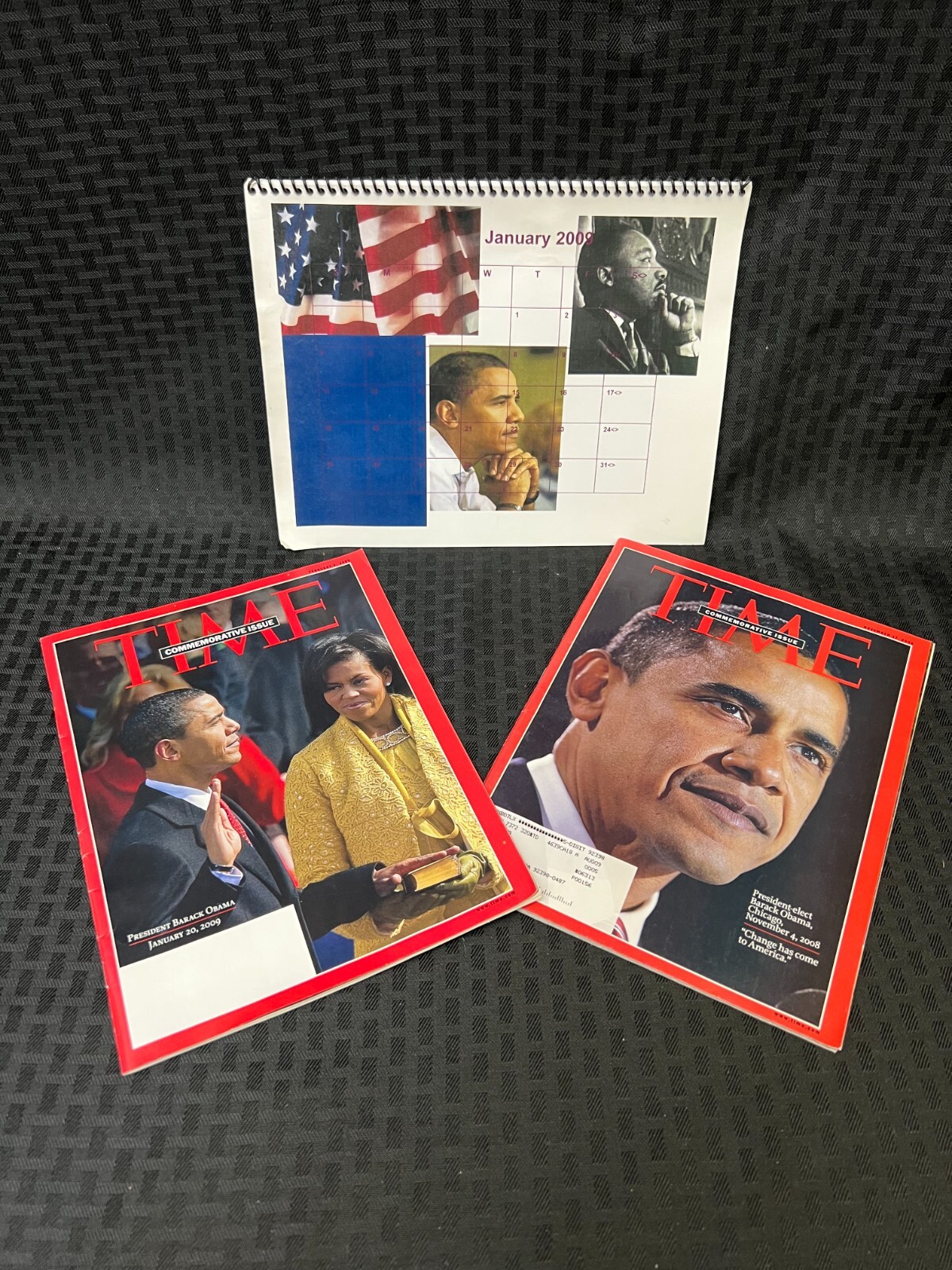PRESIDENT BARACK OBAMA unused Calendar & 2 Commemorative Time magazines ...
