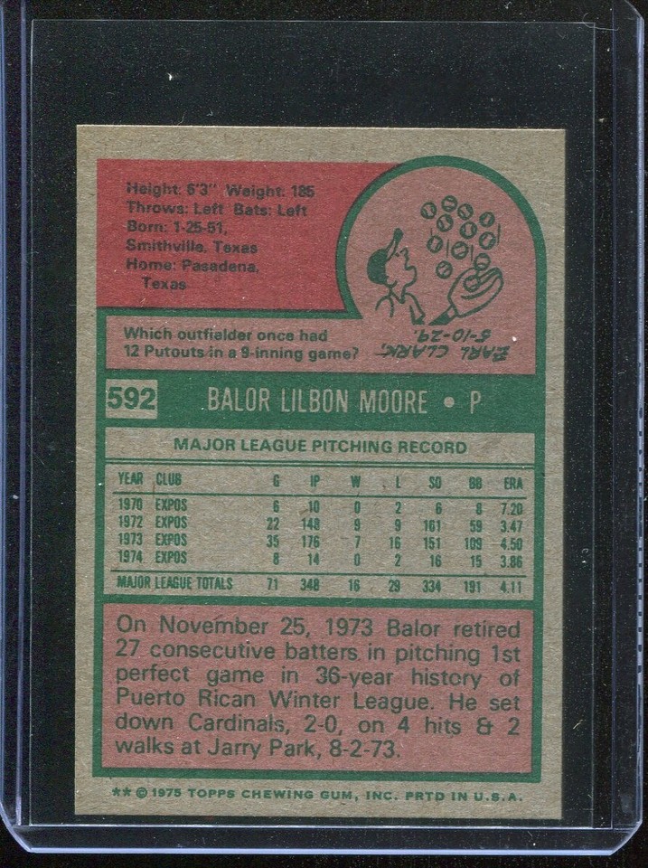 1975 Topps MINI Baseball # 592 Balor Moore (NM-MT) Near Mint to Mint | eBay