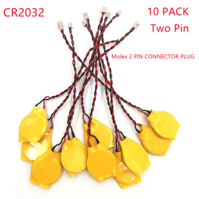 10Pack 3V CR2032 CMOS Battery with Wire Leads and MOLEX Connector ...