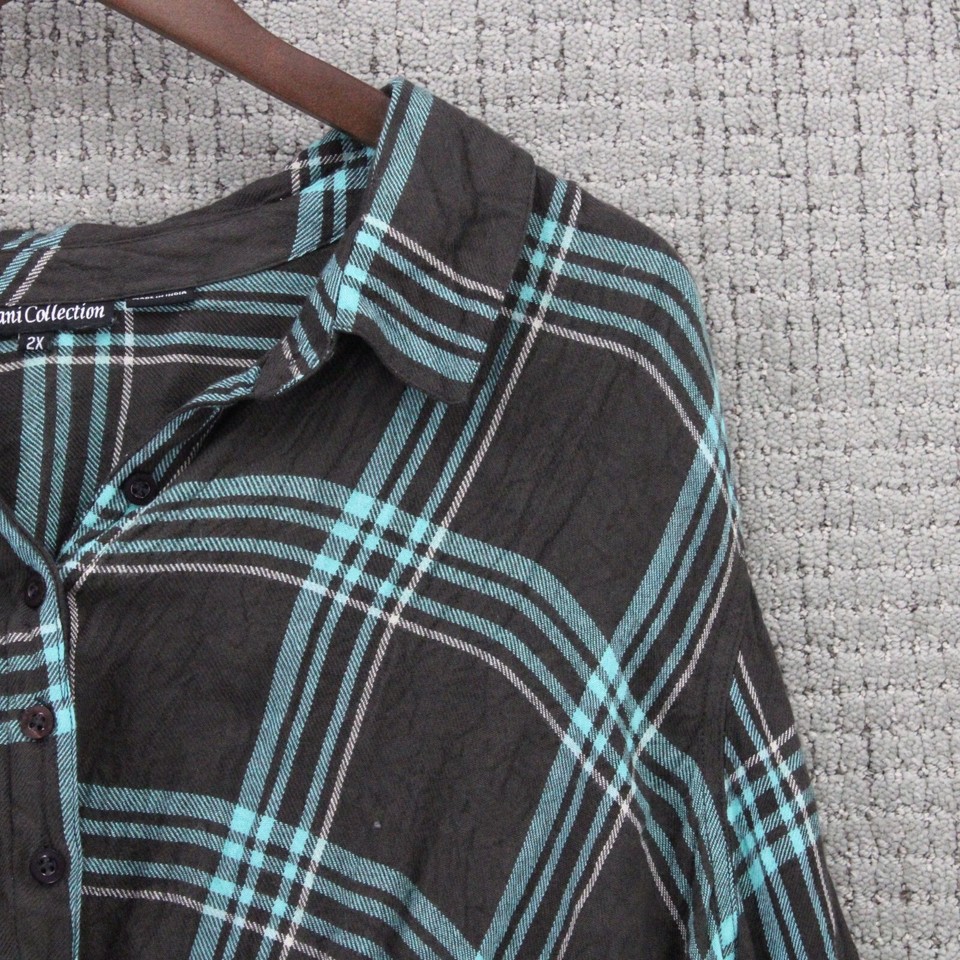 Tolani Collection Shirt Womens 2X Gray Plaid Button Down Floral Back ...