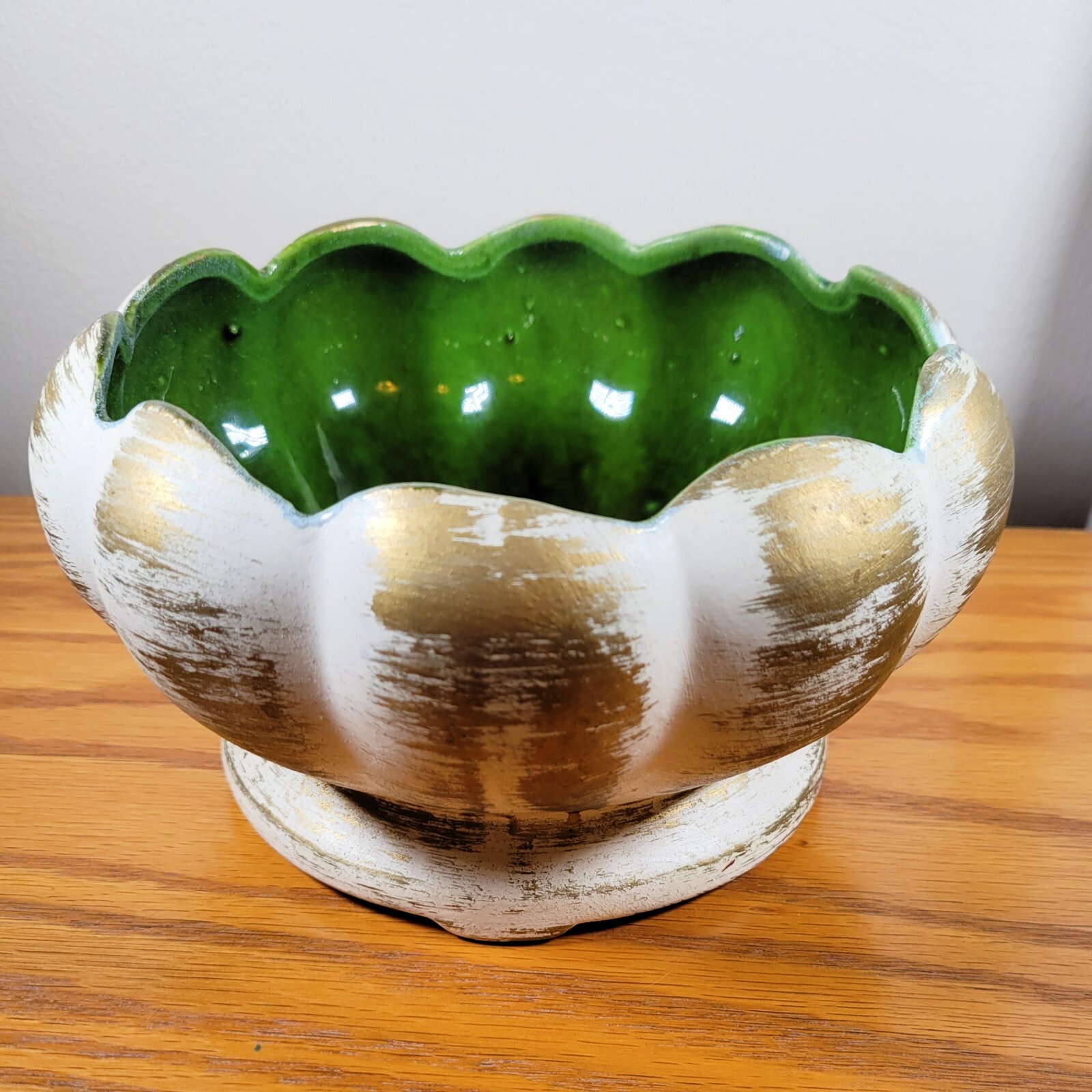VTG Round Scalloped Pottery Planter, Urn w/Pedestal, California Green ...