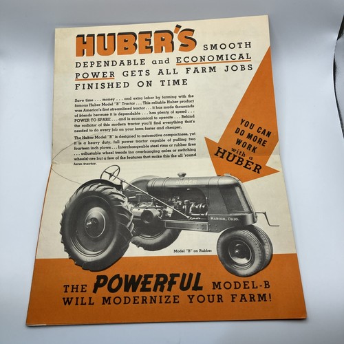 Vintage Huber Model “B” Tractor On Rubber Foldout Brochure | eBay