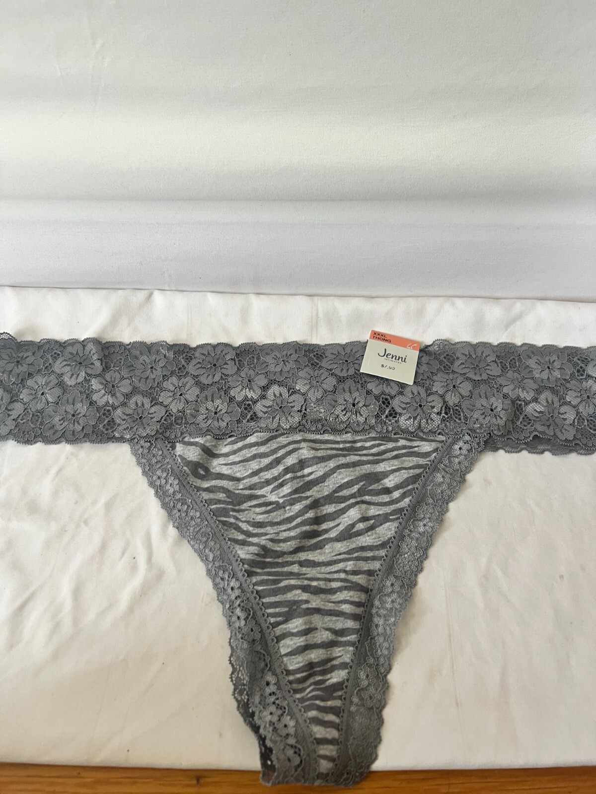 New Jenni Women's Wide-Lace-Waist Thong Zebra Gray Panty Size 3XL | eBay
