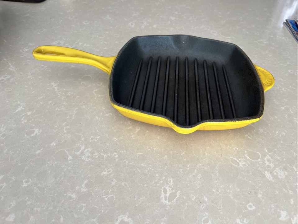 VTG Le Creuset Yellow Enameled Cast Iron Square Grill Pan Skillet ...