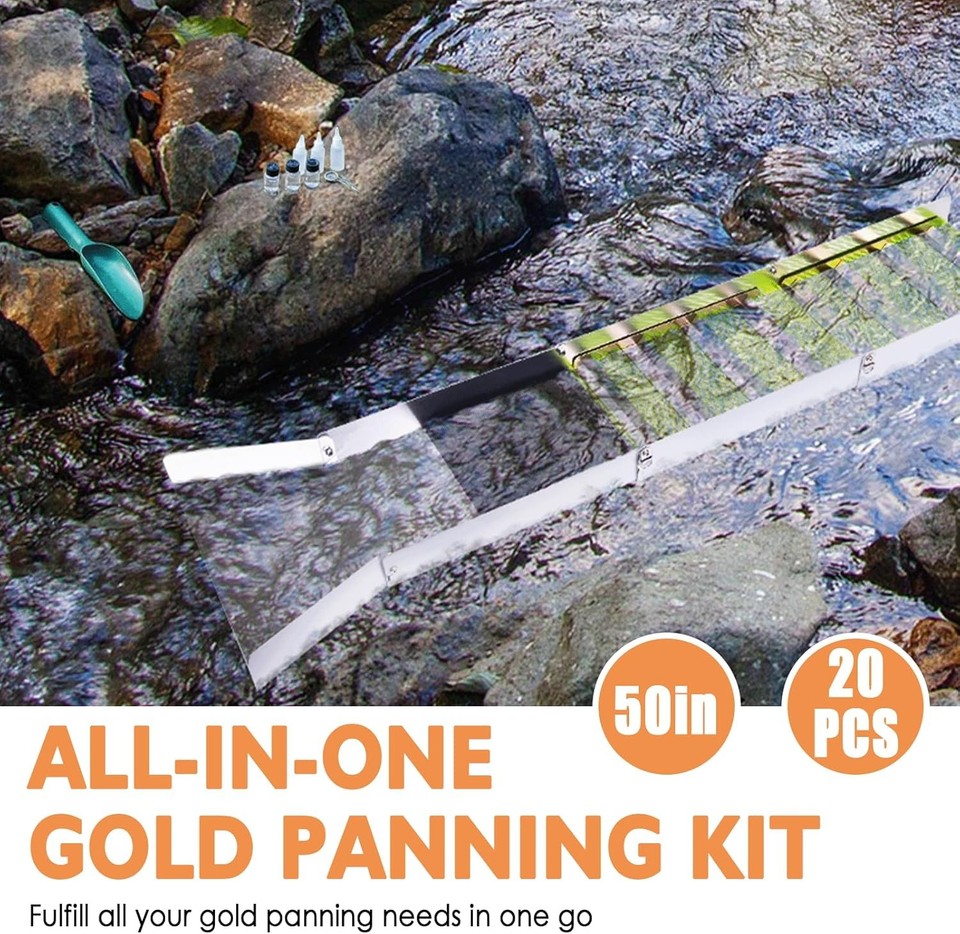 20Pc Complete Gold Panning & Prospecting Kit with 50" Folding Sluice ...