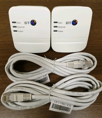 2 x BT Broadband Extender 600 wired AV600 Powerline Adapters + 2 x ...