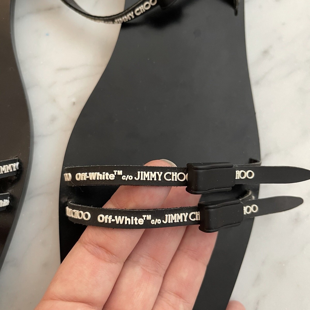 Off White X Jimmy Choo Charlie Flat Sandal Black 38 NEVER Off White X Jimmy Choo Charlie Flat Sandal Black 38 NEVER