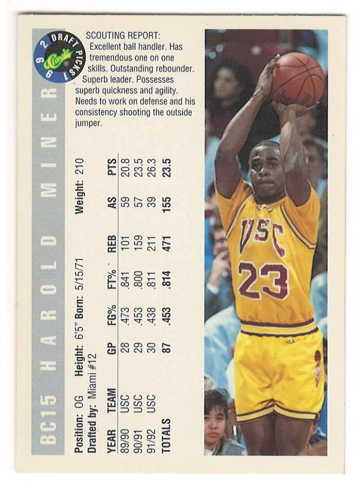 HAROLD MINER 1992-93 Classic Draft Magicians #BC15 ROOKIE ID:4055 | eBay
