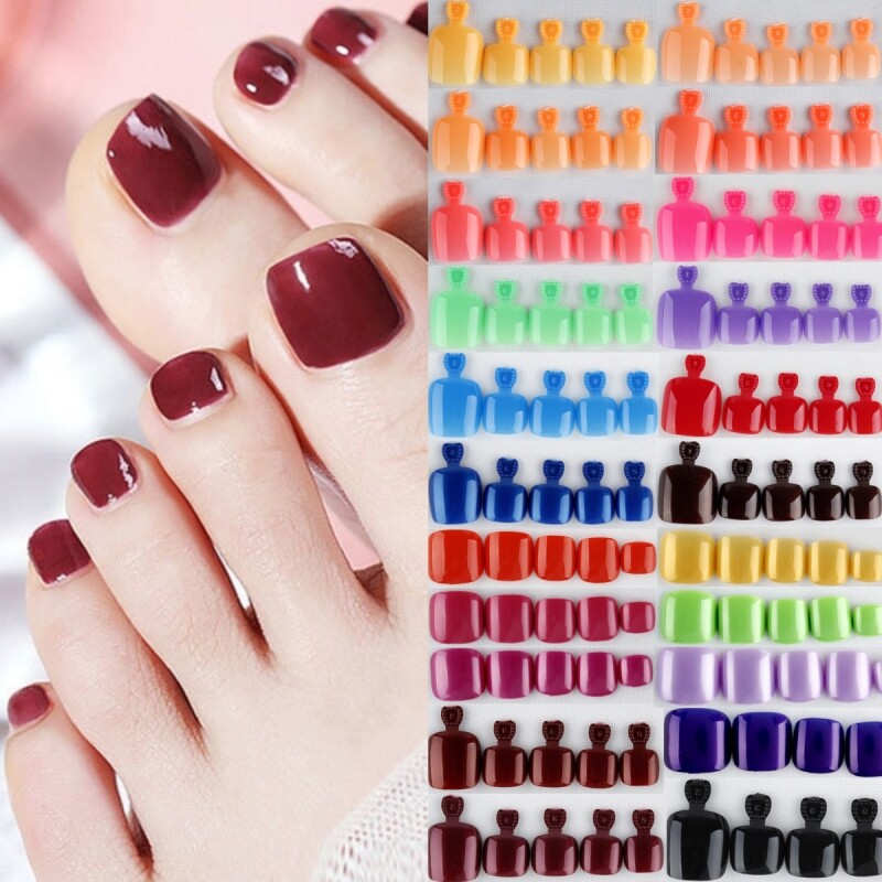 WHOLESALE 6 sets Full Cover Solid Color Summer Toenails False Toe Nail ...