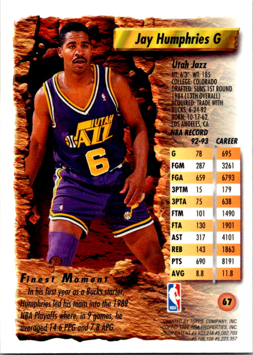 Jay Humphries 1993 Finest #67 Basketball Card | eBay