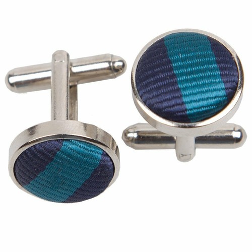 Navy Blue & Teal Mens Cufflinks Thin Stripe Brass Fabric Inlay Cuff ...