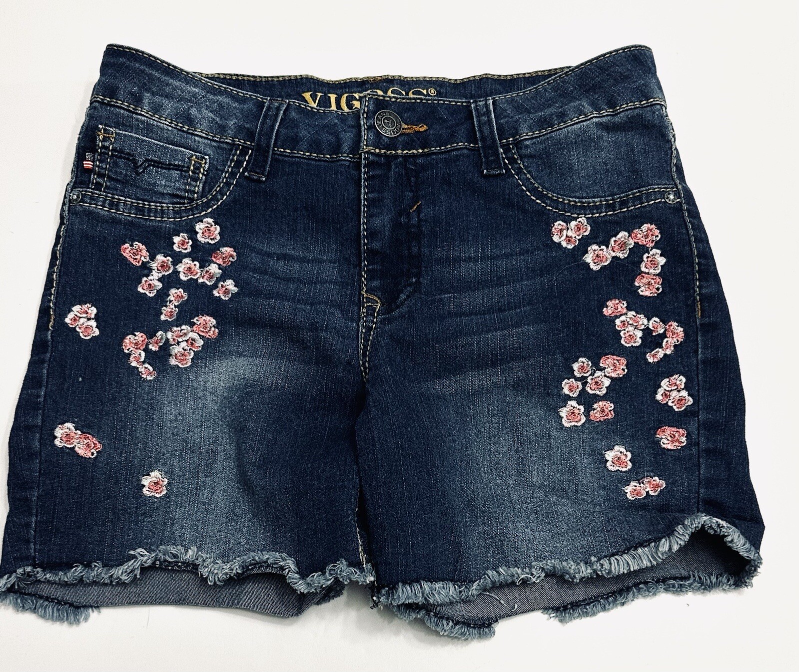 VIGOSS Cutoff shorts girls size 16 Embroidered Pink Flowers Blue Jean ...