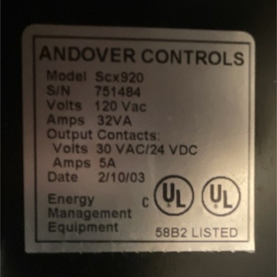 Andover Controls SCX920 Energy Management Equipment 120VAC 32VA 5A HVAC ...
