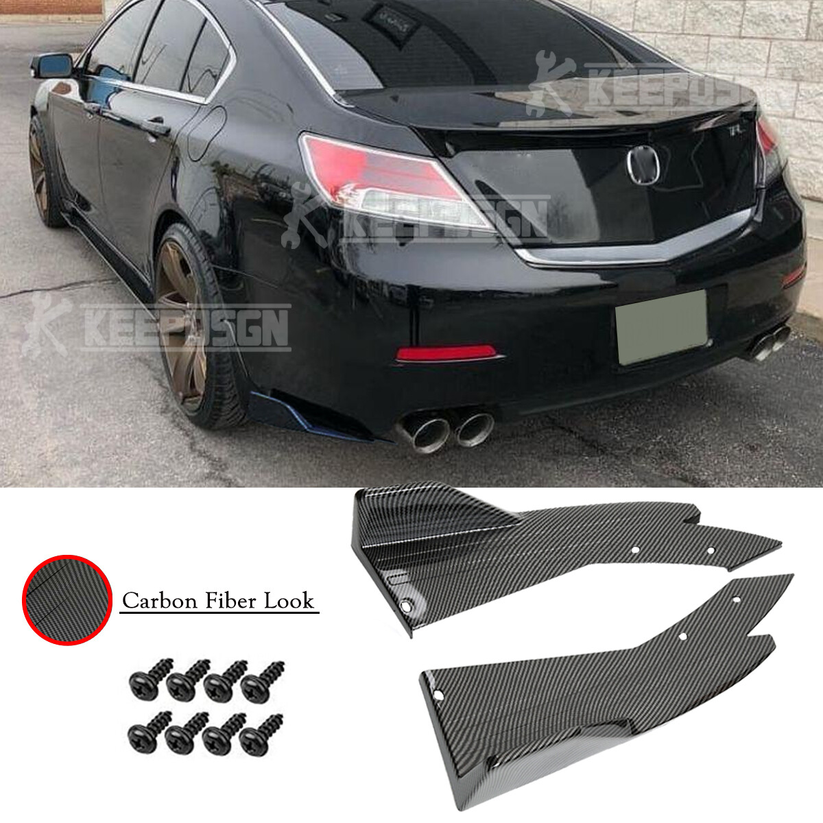 Carbon Look Rear Bumper Diffuser Splitter Spoiler Chin For Acura TL TLX ...