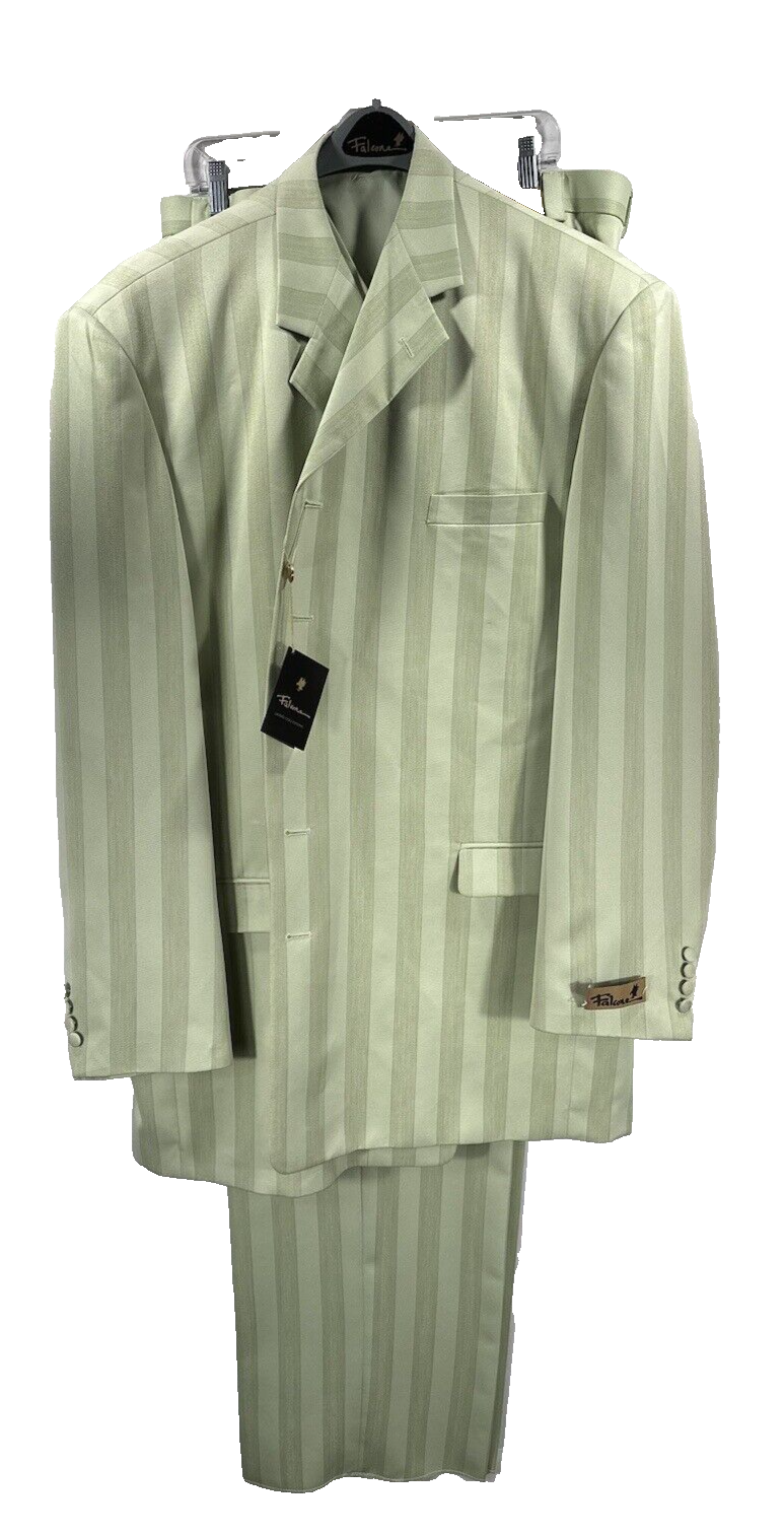 Falcone Men's Suit Green 3 Piece 5 Button Jacket Pleated Front Pants ...