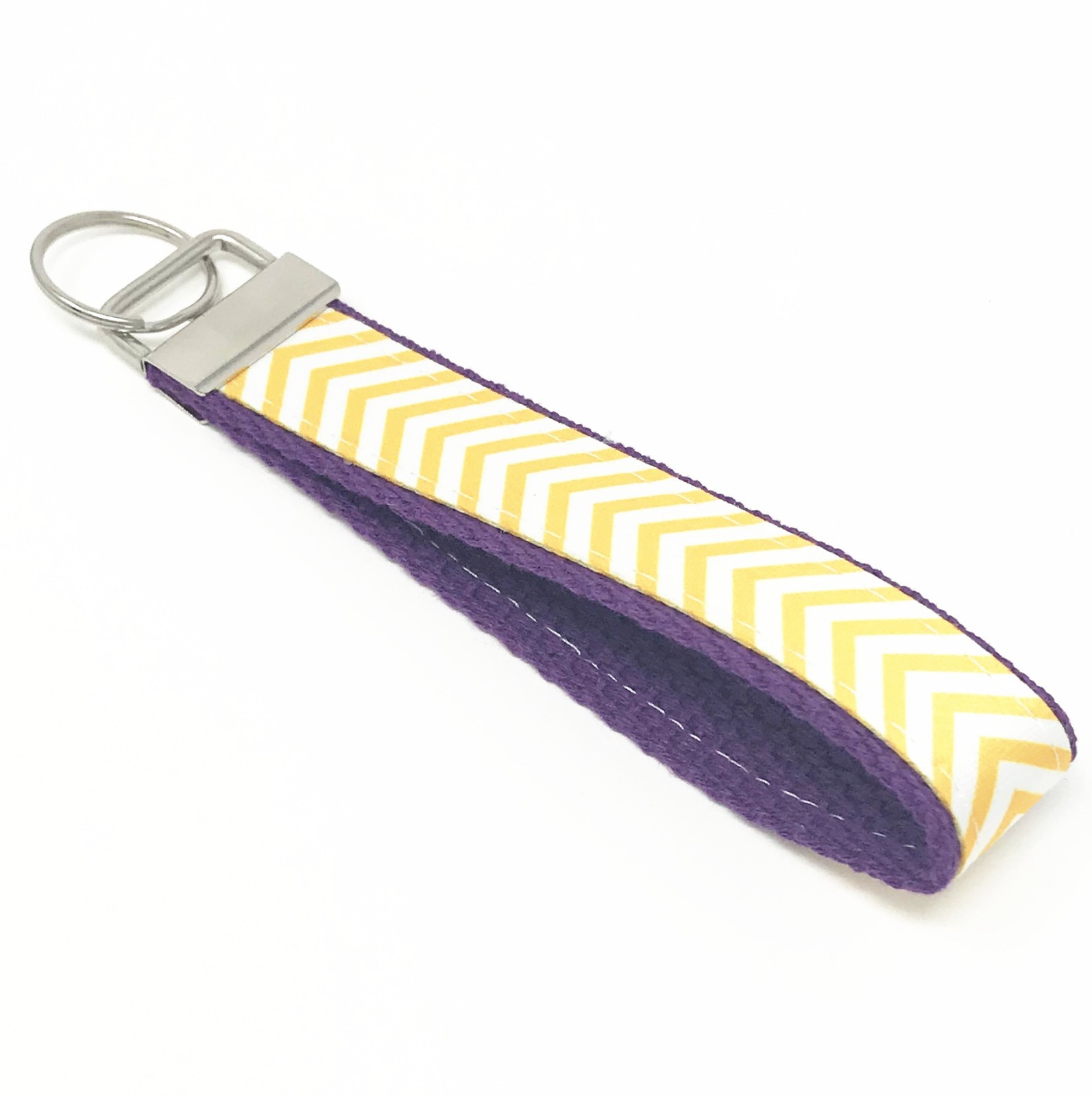 Multi Color fabric with Purple Webbing heavy duty Wristlet Key Fob key ...
