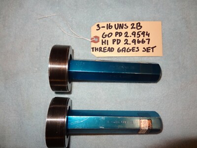 3-16 UNS 2B THREAD GAGE SET GO PD 2.9594 HI PD 2.9667 | eBay