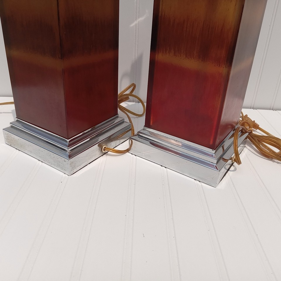 Lucite Amber Tortoise Column Lamps 30" MCM Style Retro Rectangular ...