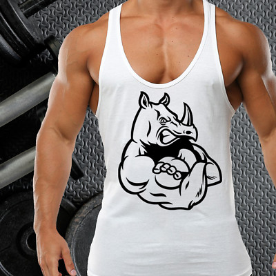 RHINO MUSCLES GYM VEST STRINGER BODYBUILDING MUSCLE TRAINING TOP ...
