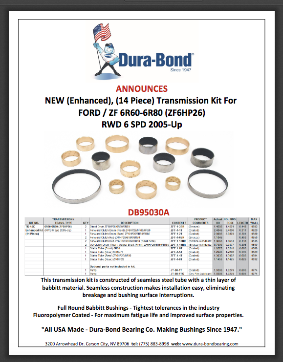Transtar Super Master Transmission Rebuild Kit 6R80 09-17 Durabond ...