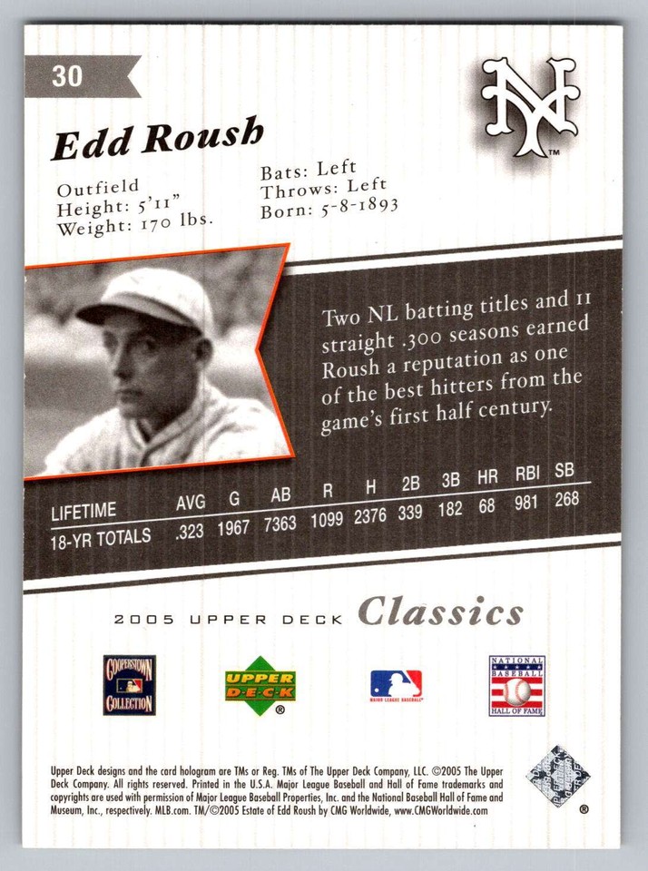 2005 Upper Deck Classics #30 Edd Roush | eBay