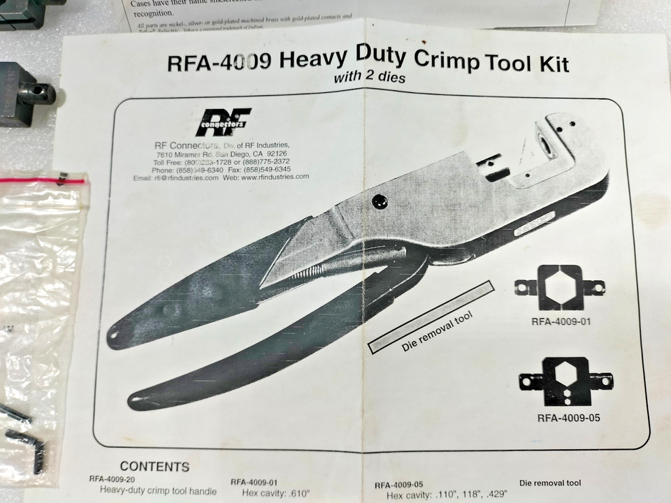 RF Industries RFA-4009-200 Heavy Duty Crimp Tool Kit w/ 5 Dies ...