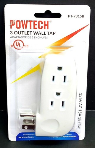 3 OUTLET WALL TAP POWER ADAPTER SIDEWAYS Plug UL STANDARD 3 WAY PRONG ...