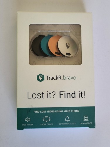 🌟 TrackR Bravo Trackers (4-Pack) Silver GPS Bluetooth Find Keys Phone ...