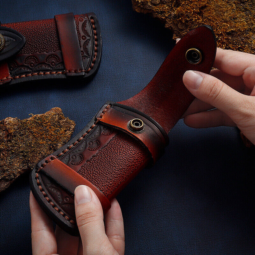 Hand Made Carved Cow Leather Sheath For Folding Knife Cover Pouch Belt ...