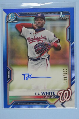 TJ White 2021 Bowman Draft Chrome 1st Blue Refractor Auto /150 #CDA-TWH ...