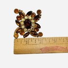 Vintage Statement Brooch Amber Topaz Color Navette Rhinestones Prong ...